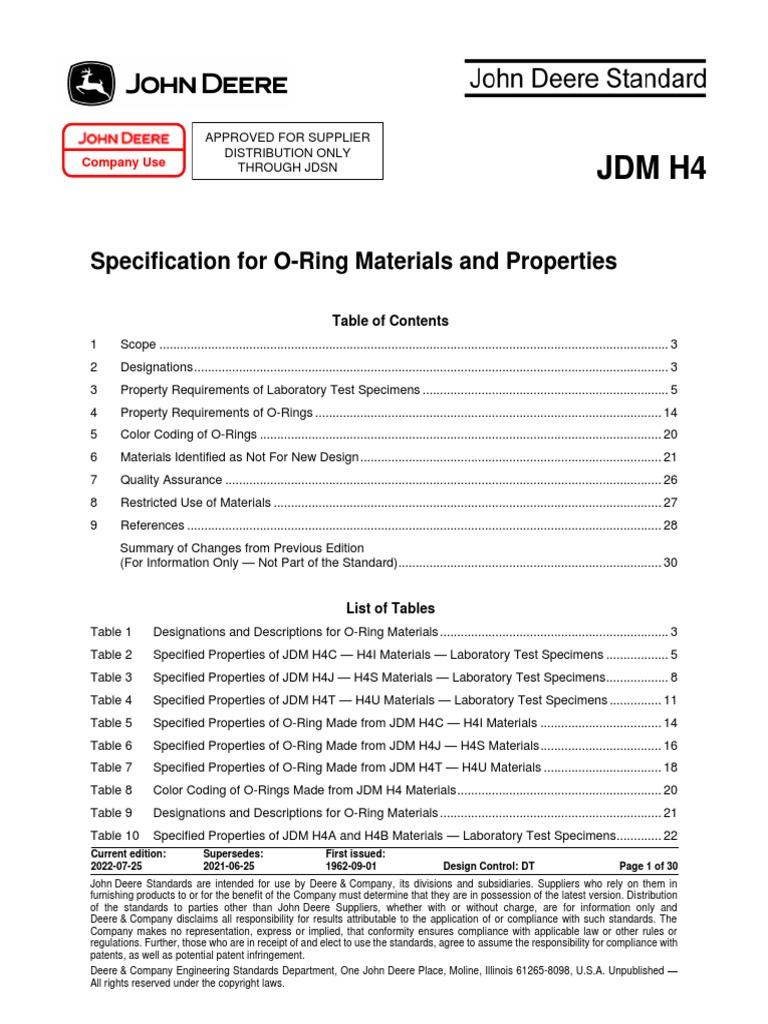 JDM H4: Specification For O-Ring Materials and Properties | PDF ...