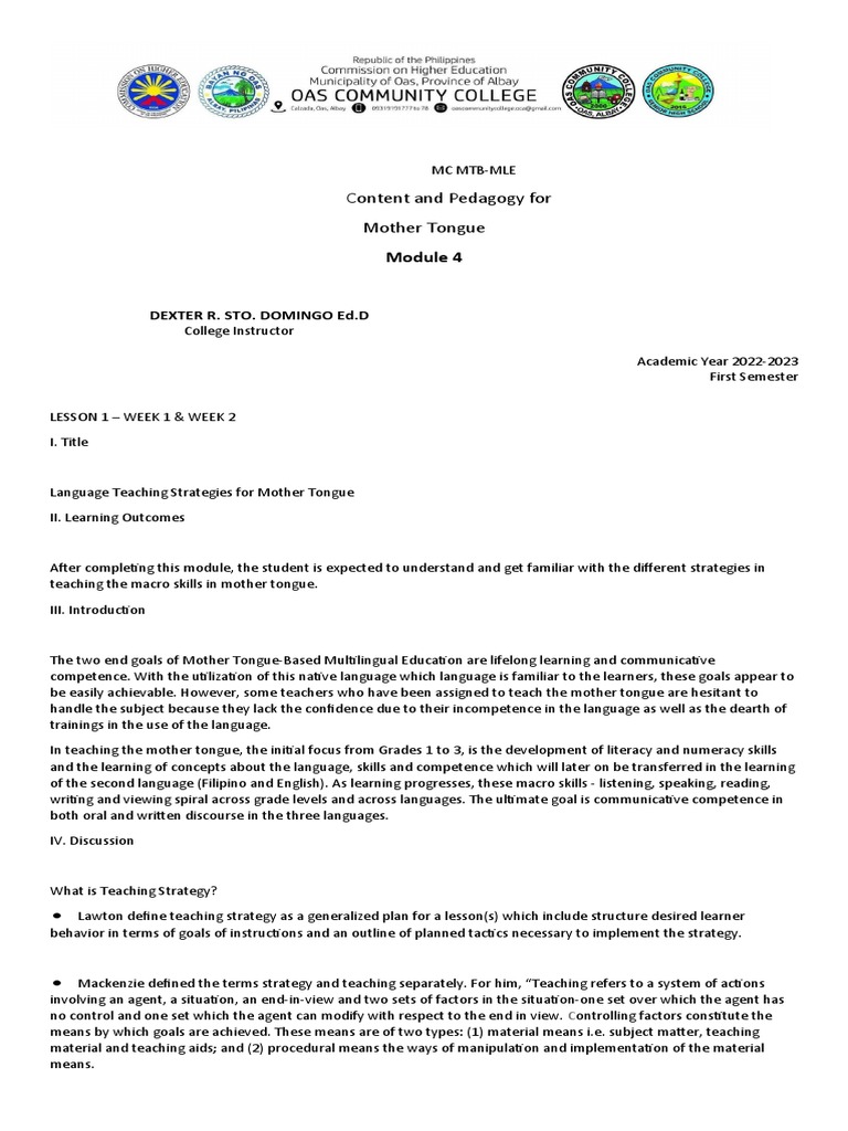 Module 4 MC MTB MLEOCC Content Pedagogy. | PDF