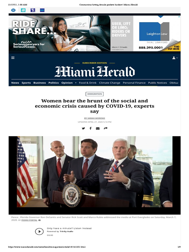 Coronavirus Hitting Female Pockets Hardest - Miami Herald | PDF | Unemployment | Miami Dade County