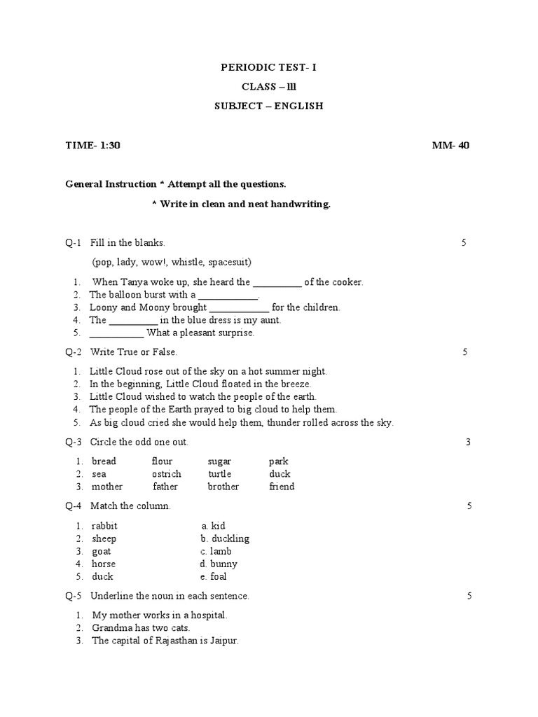 PERIODIC TEST 3rd Class | PDF