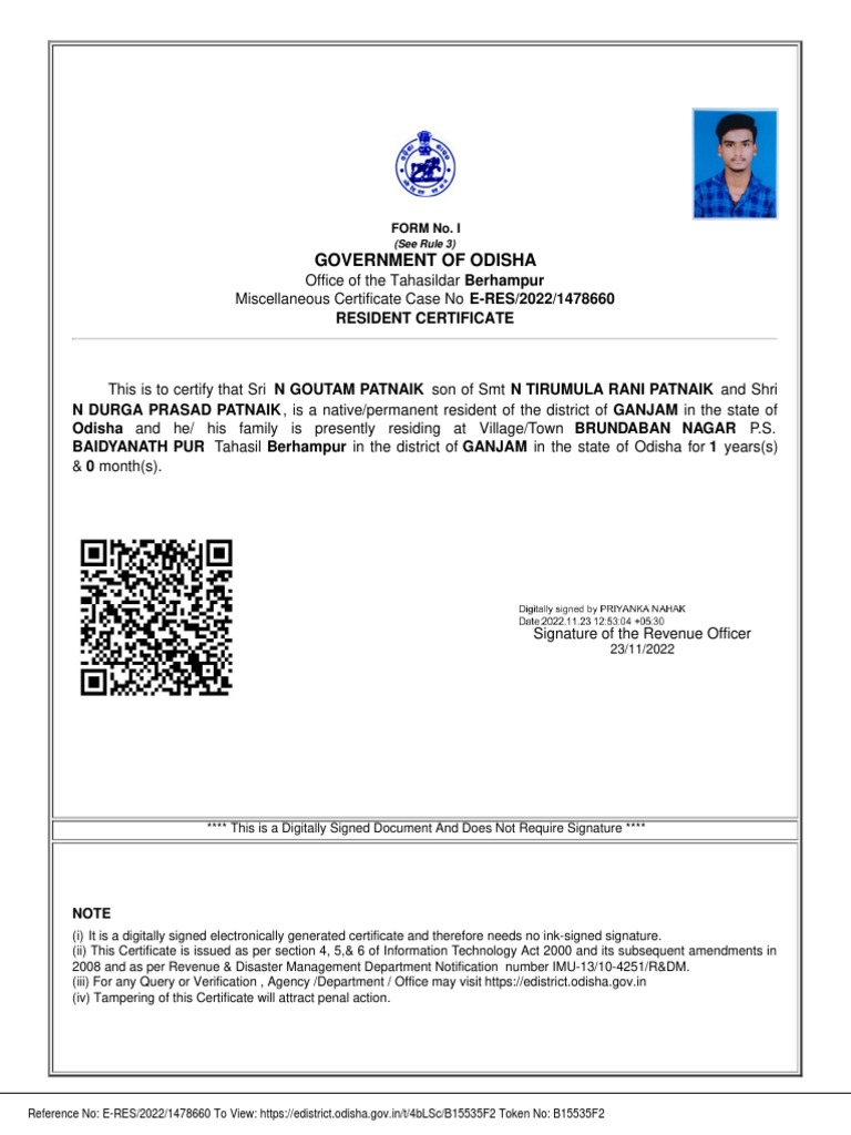 Resident Certificate | PDF