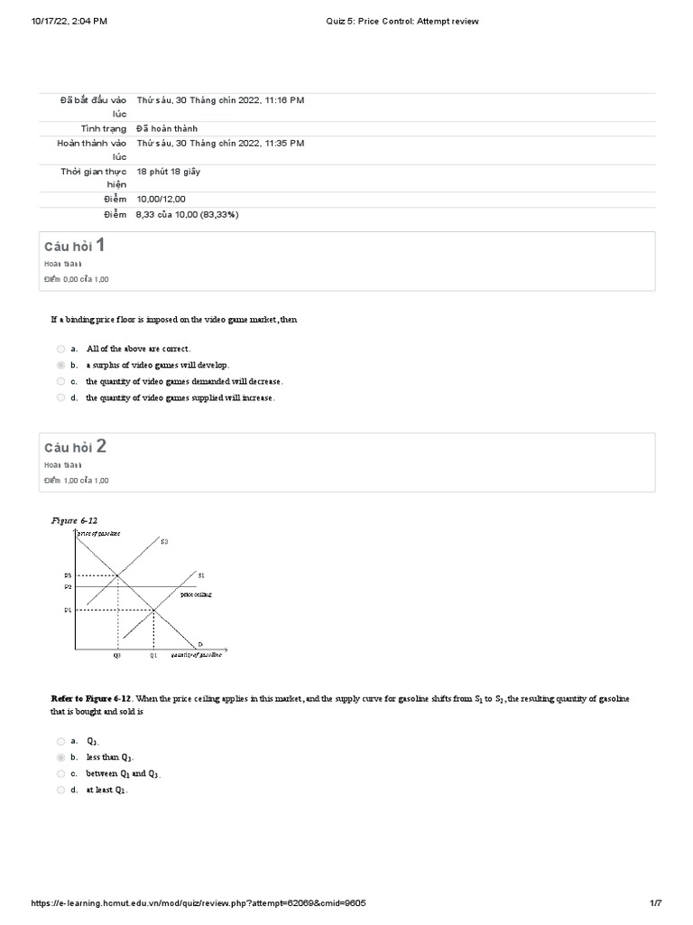 Quiz 5 - Price Control - Attempt Review | PDF | Economic Equilibrium ...