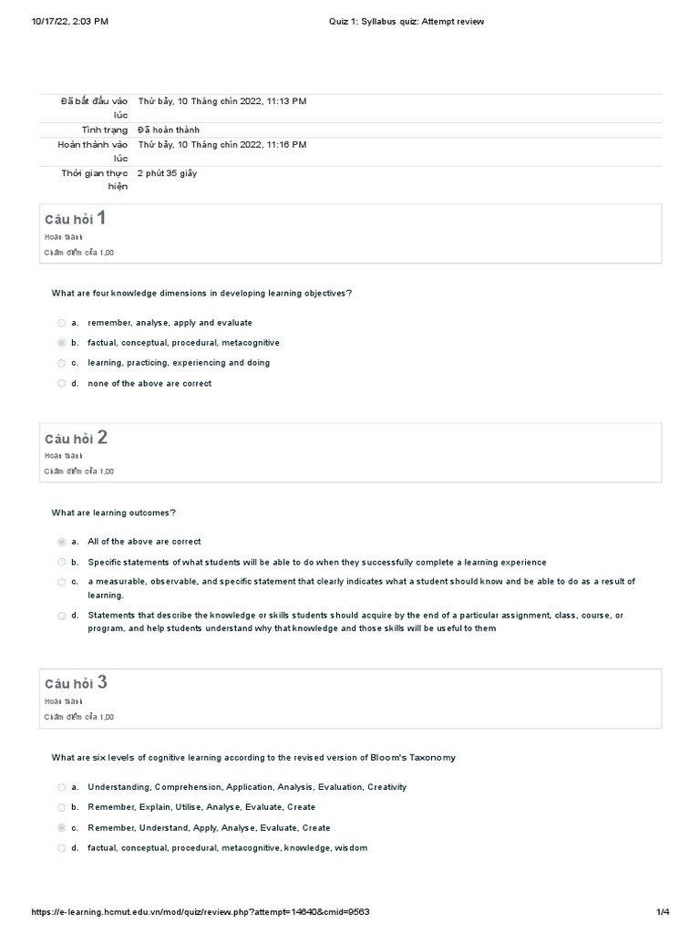 Quiz 1 - Syllabus Quiz - Attempt Review | PDF Quiz 1 - Syllabus Quiz - Attempt Review | PDF