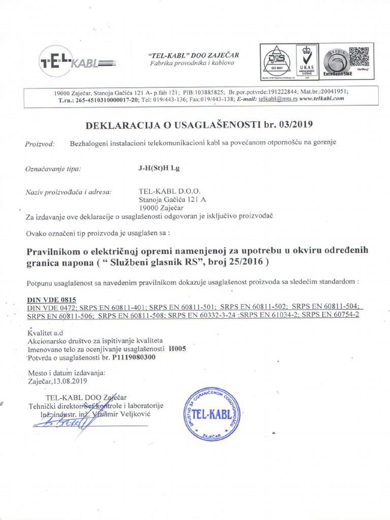 J-H (ST) H-Deklaracija o Usaglasenosti | PDF