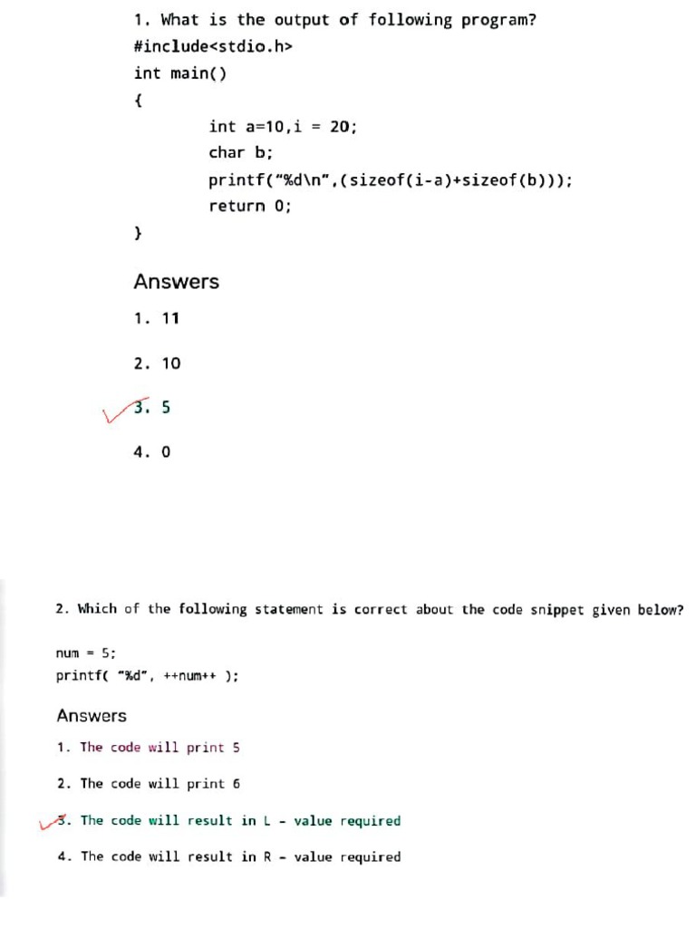 C Programming Quiz 1 - Printf, Scanf, Data Types, Type Modifiers, Operators | PDF