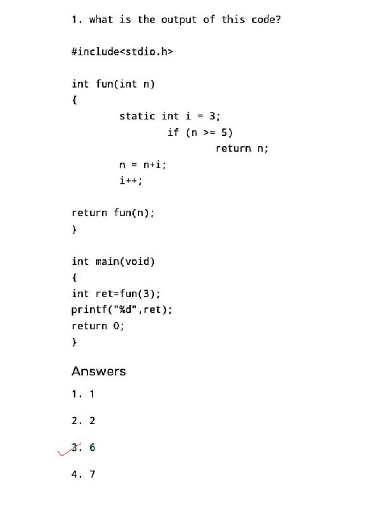 C Programming Quiz 4 Function Pass By Value Storage Class And Recursion Pdf
