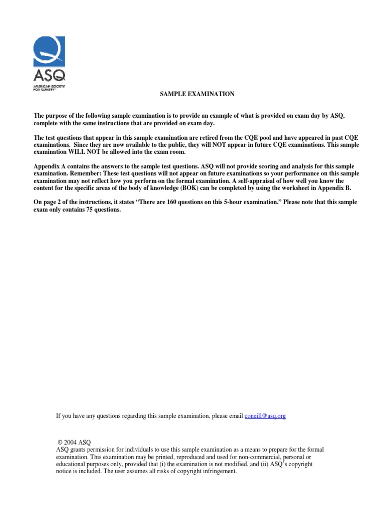 Cqe Sample Exam | PDF | Test (Assessment) | Sampling (Statistics)