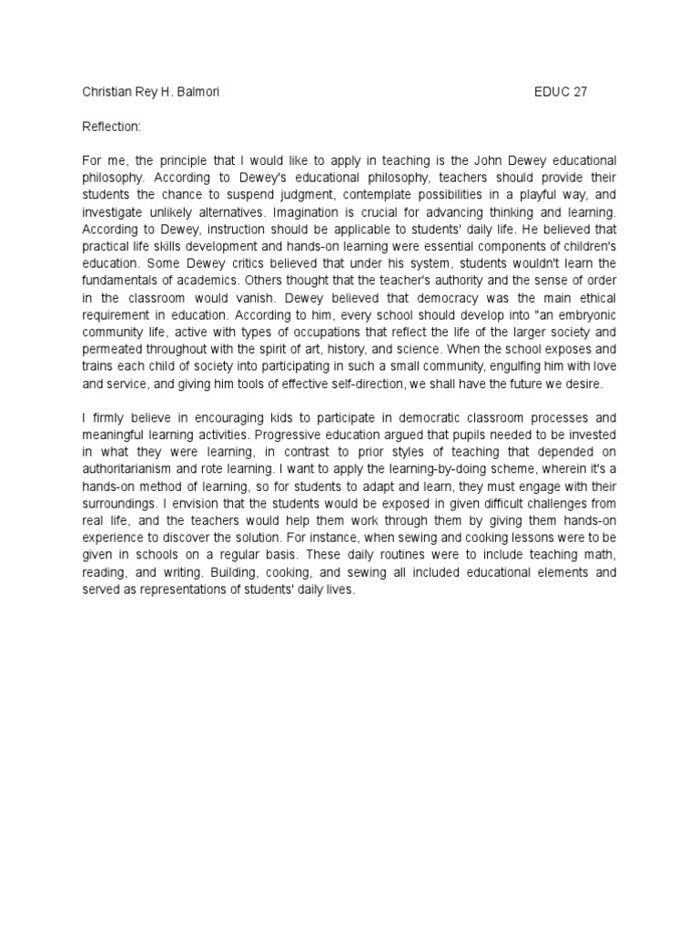 Reflection - John Dewey | PDF