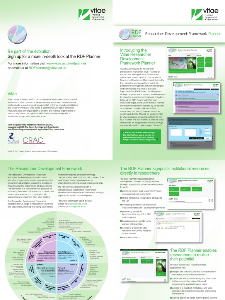 Researcher Development Framework Rdf Planner Overview Vitae 2012 Pdf Resource Description