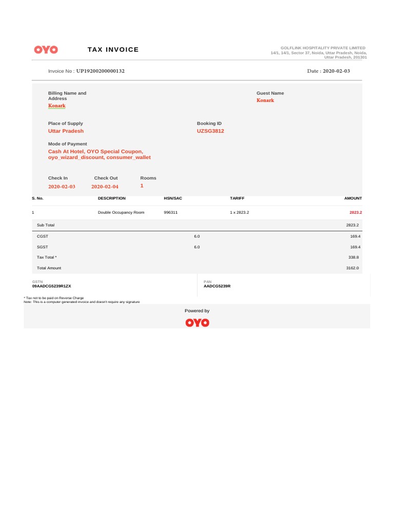 Hotel Format | PDF | Invoice | Government Finances