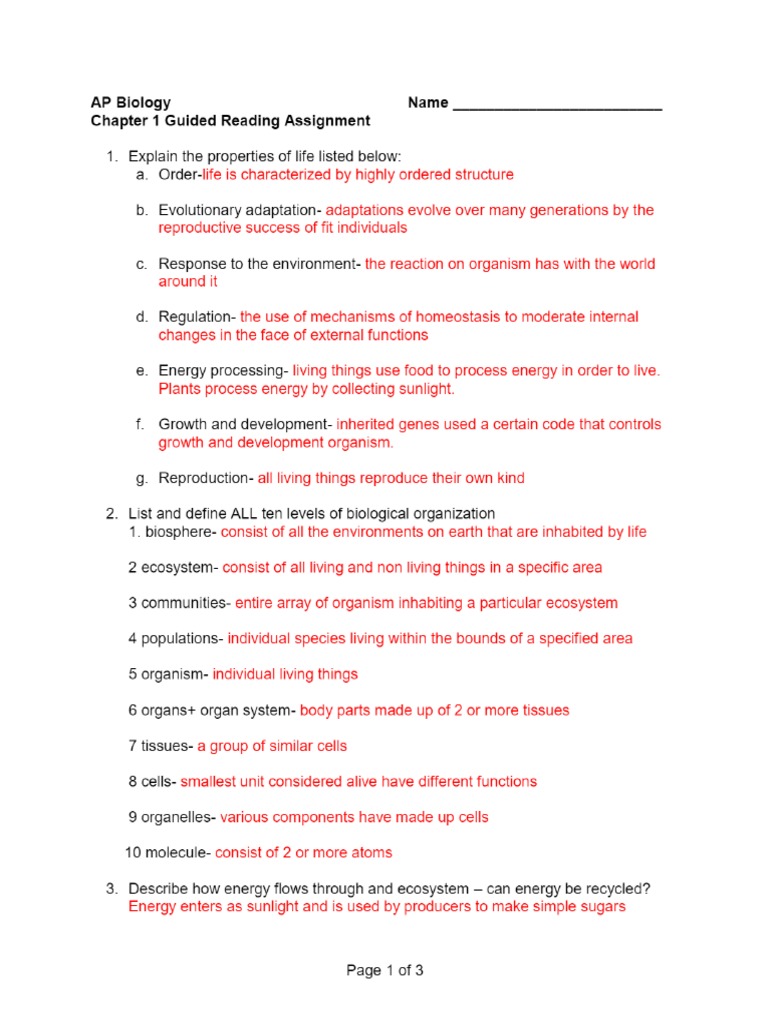 Campbell Biology Chapter 1 Guided Reading | PDF