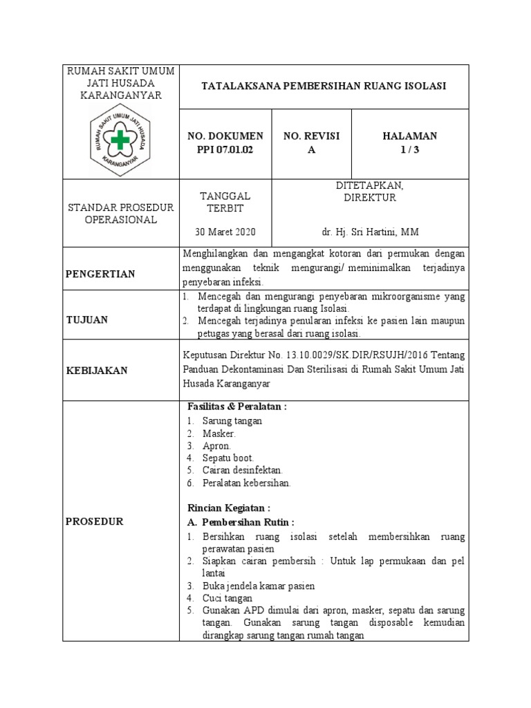 SPO Pembersihan Ruang Isolasi | PDF