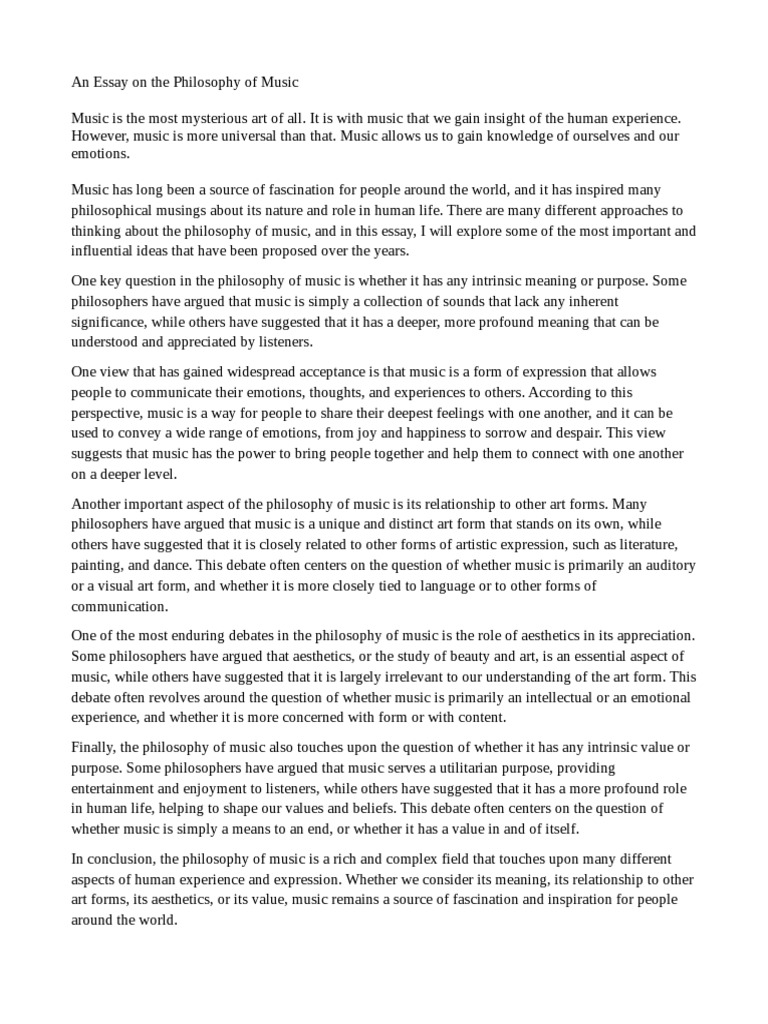 An Essay On The Philosophy of Music | PDF | Experience | Aesthetics