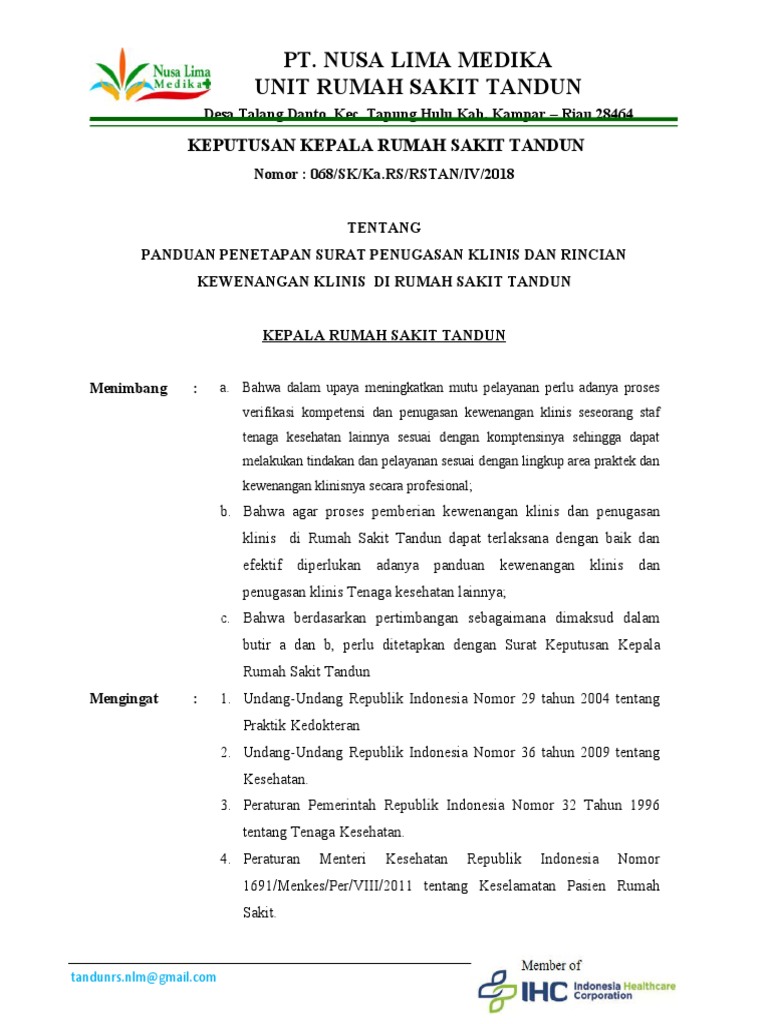 SK Penetapan RKK Dan SPK Medis | PDF