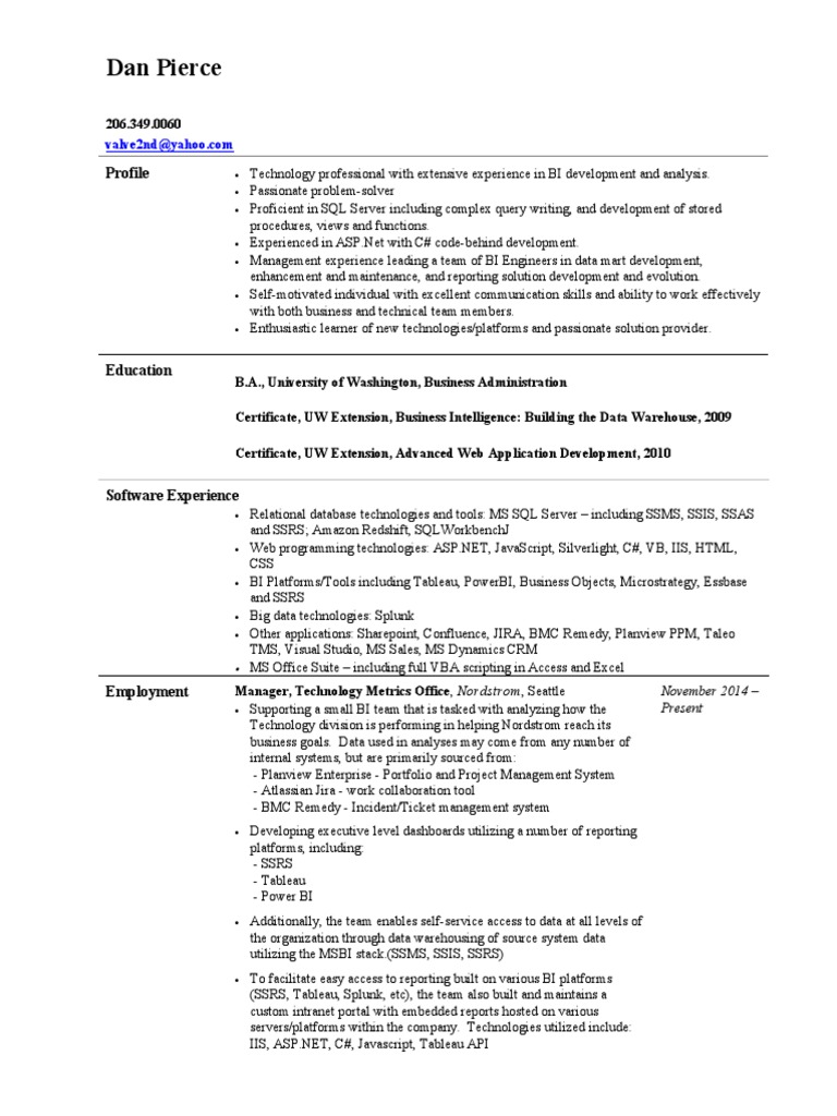 Project Manager Profile | PDF | Microsoft Access | Microsoft Sql Server