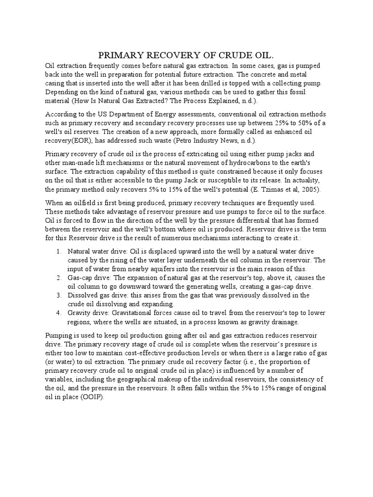 Primary Recovery Methods for Crude Oil | PDF | Extraction Of Petroleum ...