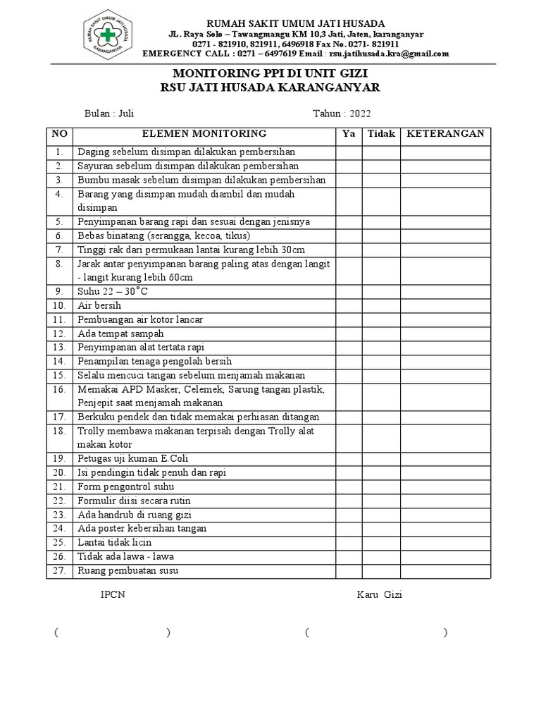 Monitoring Ppi Di Unit Gizi Dan Laundry Ppi 8 (B) (C) | PDF