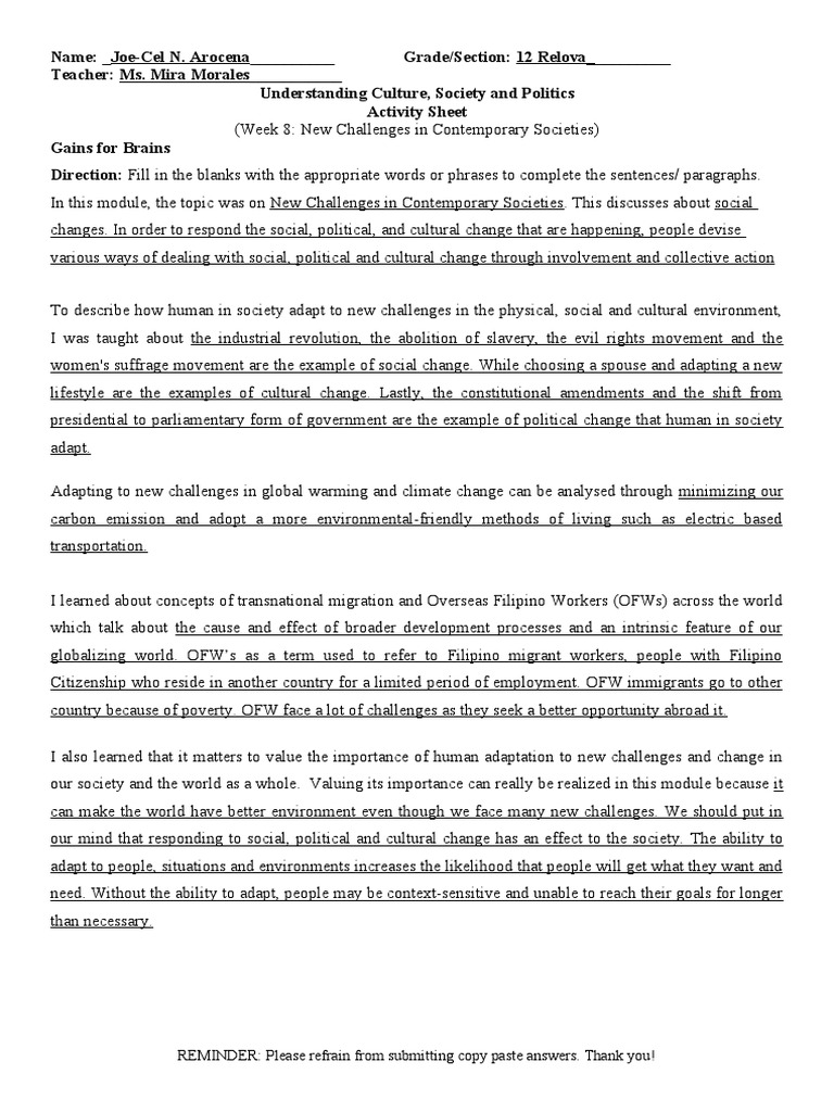 UCSP Activity Sheets (Week 8) | PDF