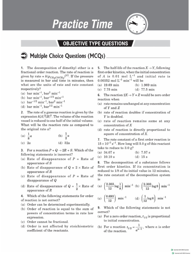 Practice Questions of Chemical Kinetics | PDF