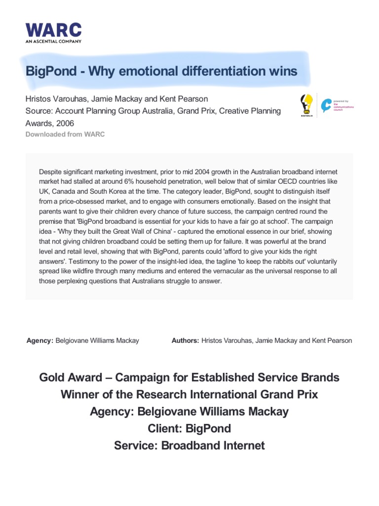 BigPond - Why Emotional Different | Download Free PDF | Brand | Internet