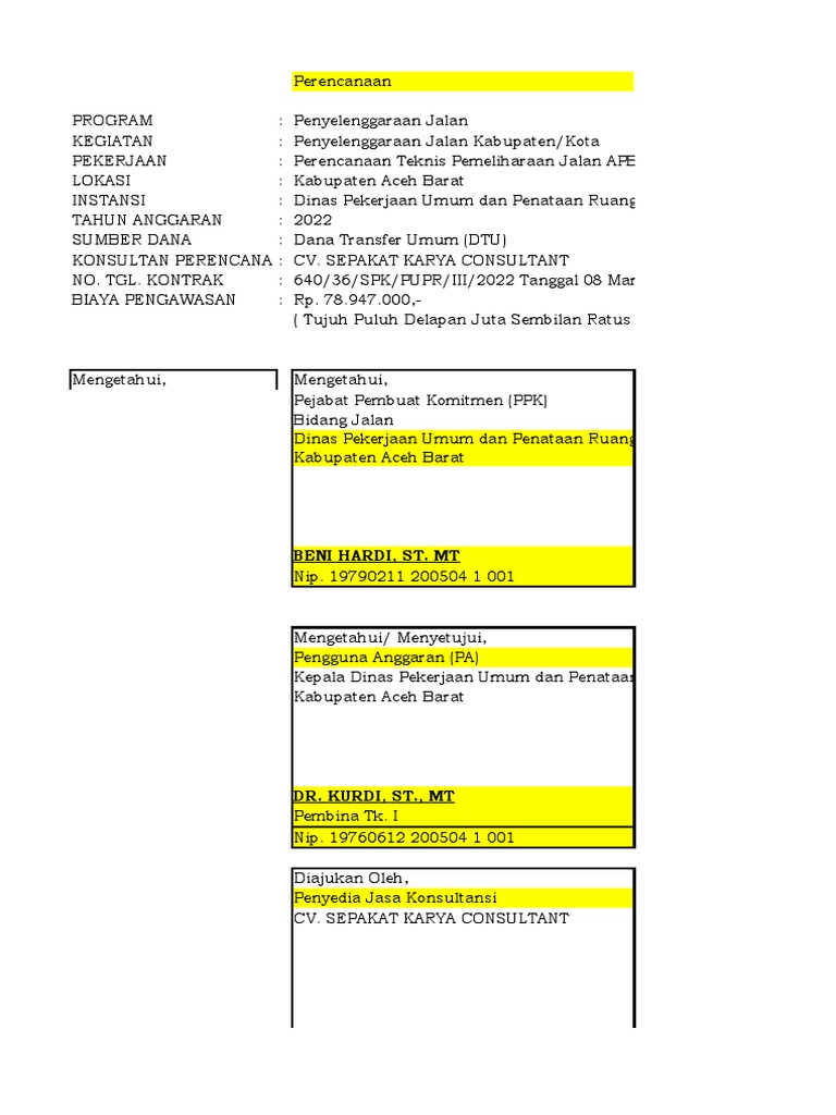 Rev.2 INVOICE Perencanaan Jalan APBK | PDF