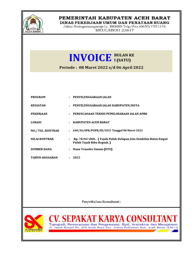 INVOICE Perencanaan Teknis Pemeliharaan Jalan APBK | PDF
