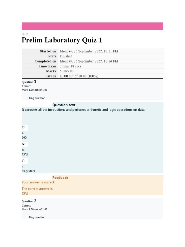 Microprocessors and Microcontroller System-Prelim Laboratory Quiz 1-5-5 | PDF