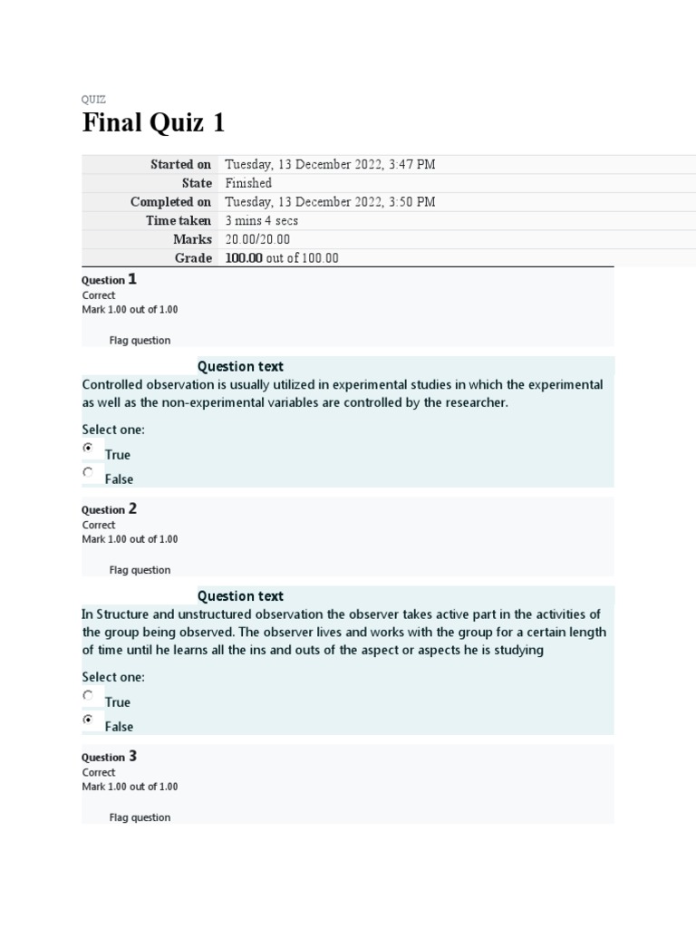 UGRD RSCH6352 2213T Final Quiz 1 100 | PDF | Sampling (Statistics) | Senses