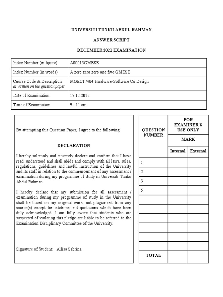 Online Exam Answer Script Template | PDF