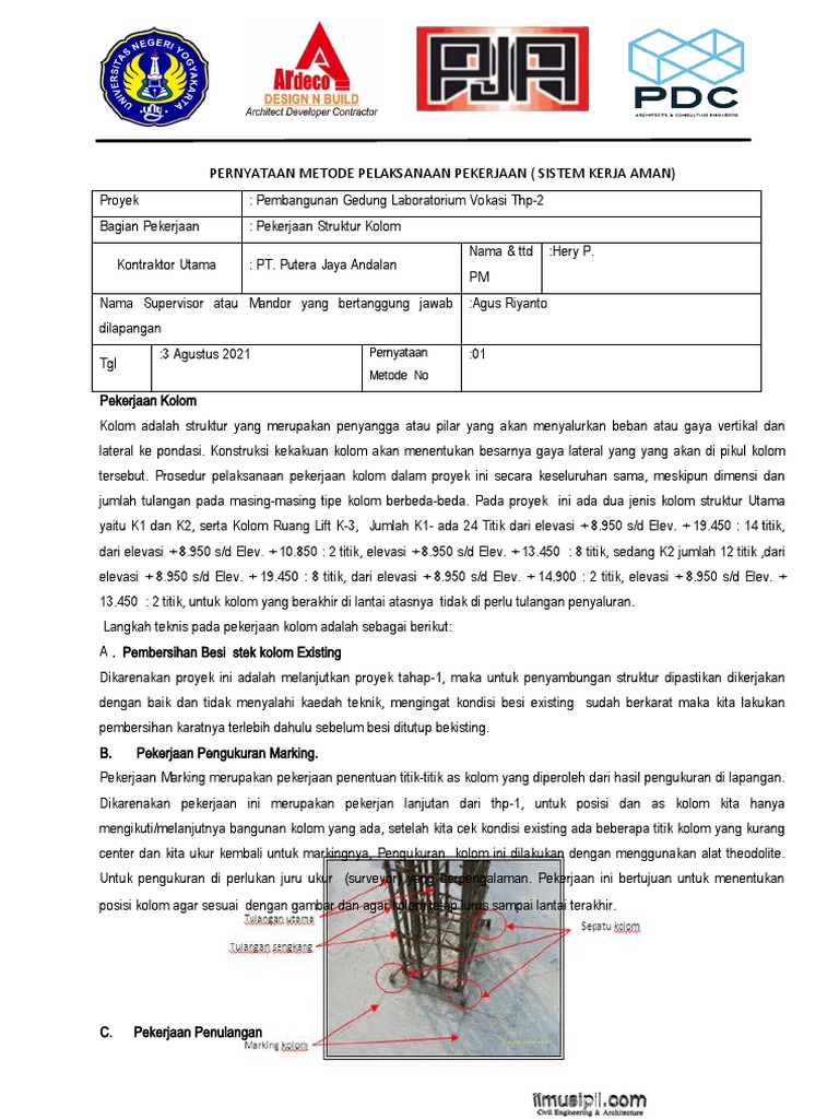 Metode Pelaksanaan Pekerjaan Kolom | PDF