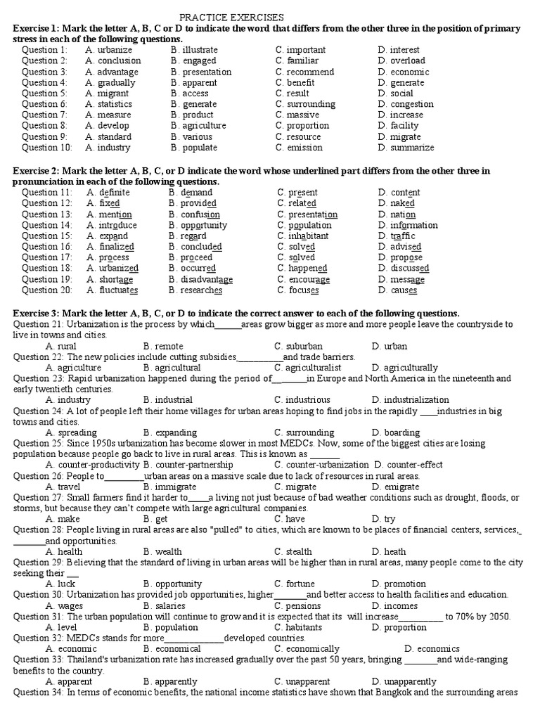 Practice Exercises. - Urbaniztion | Download Free PDF | Urbanization | Natural Environment