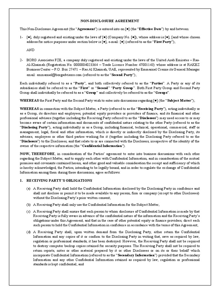 Two Way NDA | PDF | Confidentiality | Discovery (Law)