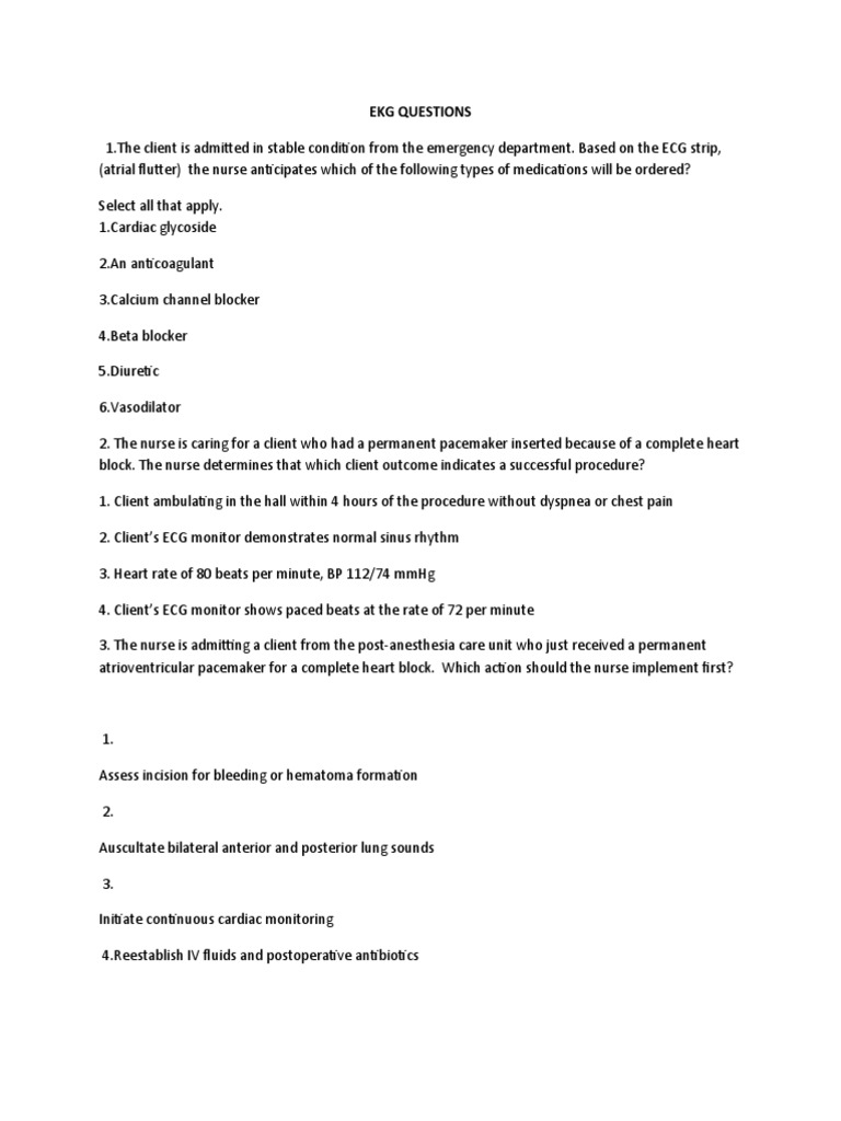Ekg Questions | PDF | Electrocardiography | Artificial Cardiac Pacemaker