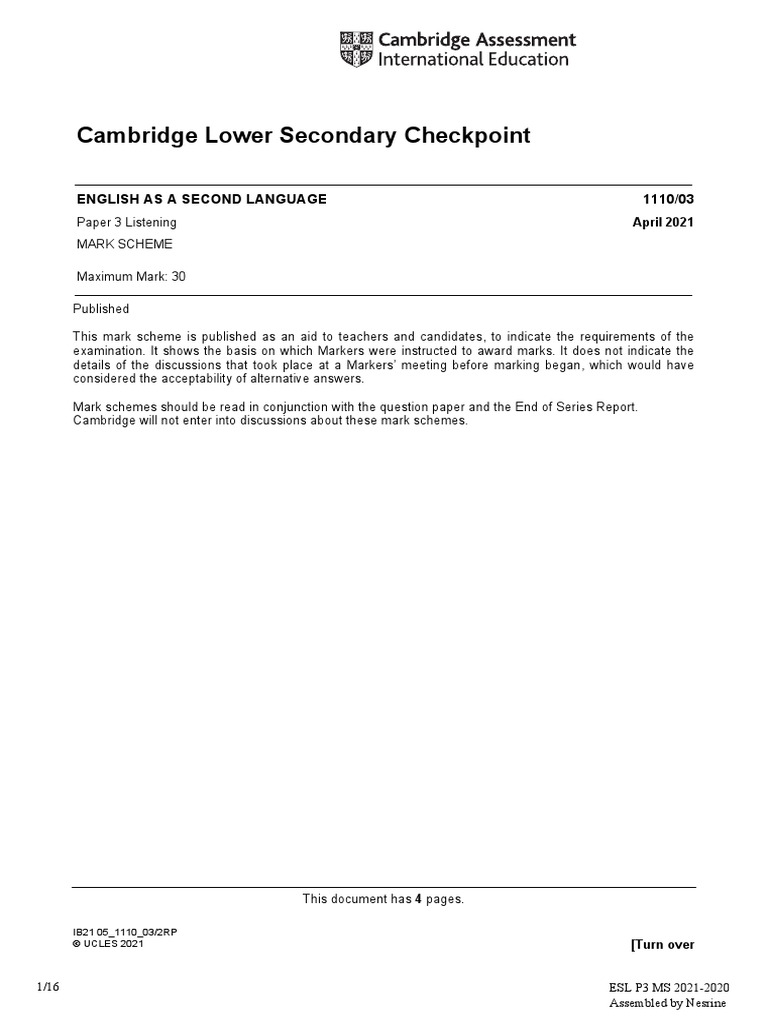 Esl P3 MS 2021-2020 | Download Free PDF | English As A Second Or ...