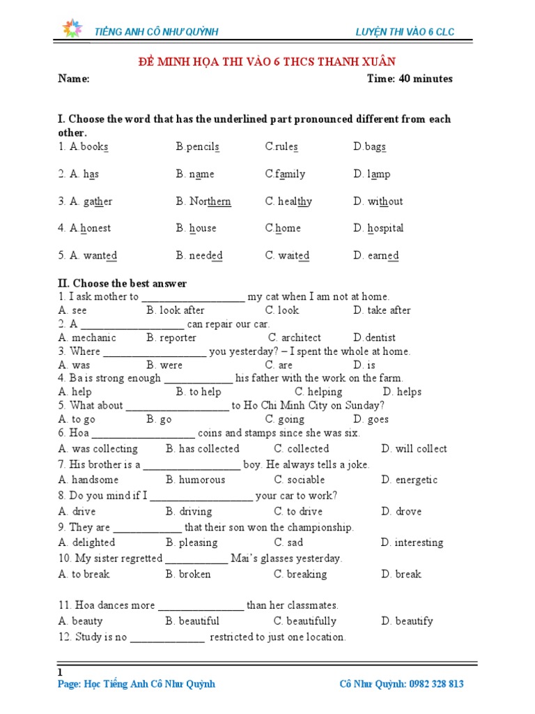ĐỀ MINH HỌA THI VÀO 6 THCS THANH XUÂN | PDF | Nobel Prize