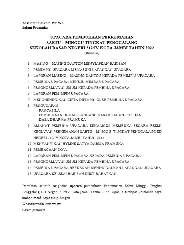 Susunan Upacara Pembukaan Persami SD | PDF
