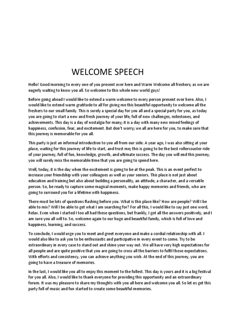 Welcome Speech | PDF