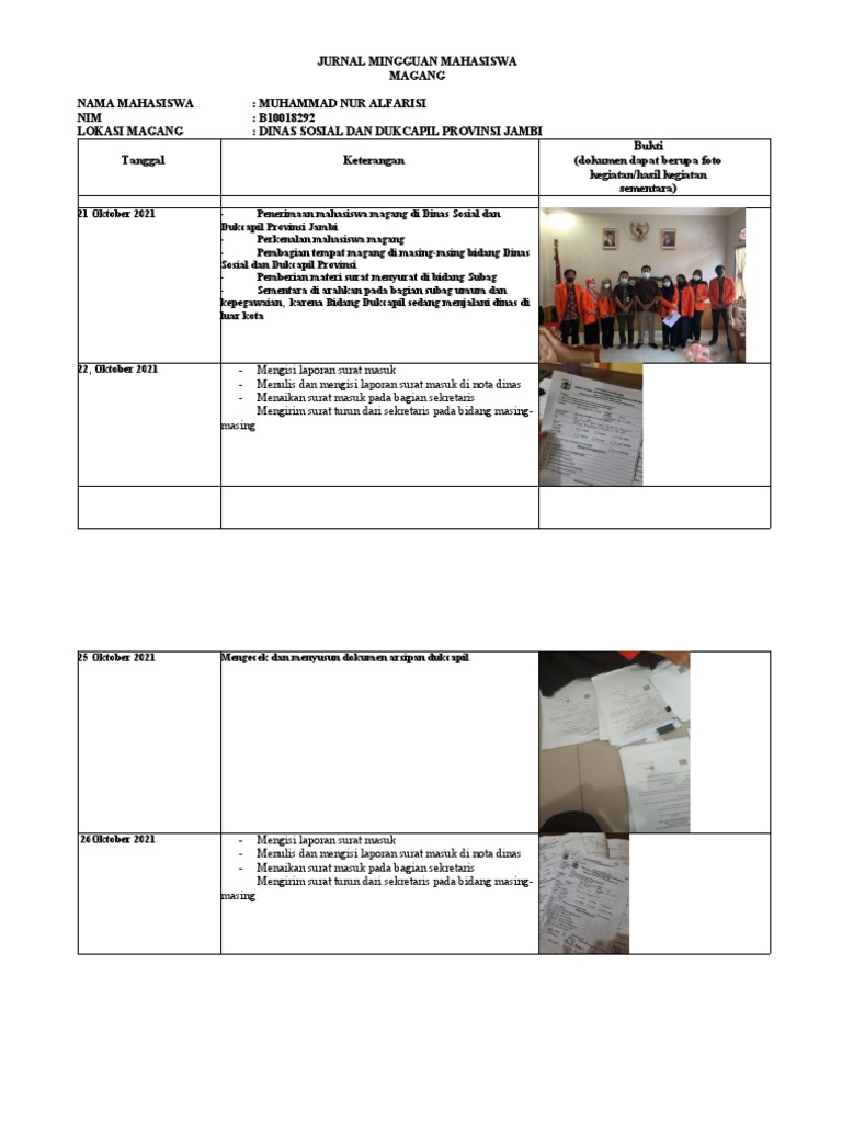 Jurnal Mingguan Magang Mahasiswa | PDF