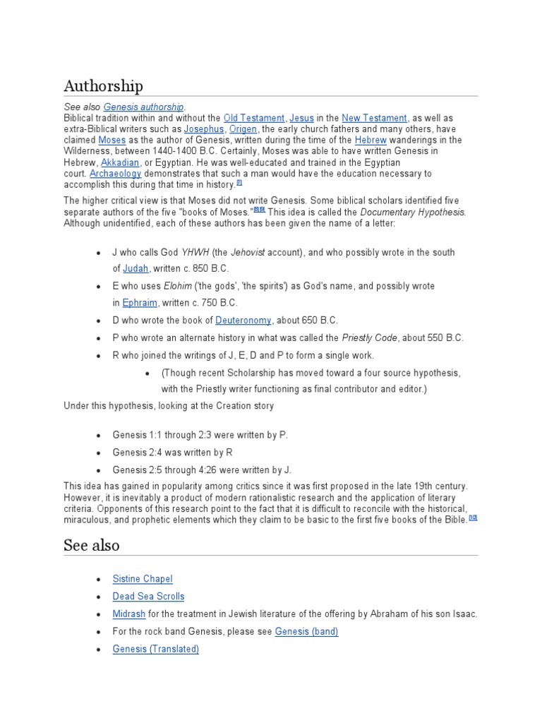 Genesis 1 Authorship | PDF | Book Of Genesis | Moses