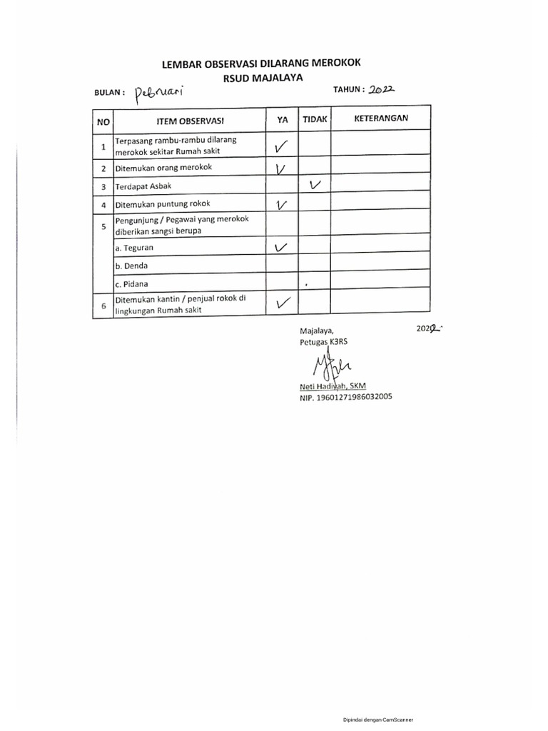 6c. Lembar Observasi DIlarang Merokok | PDF