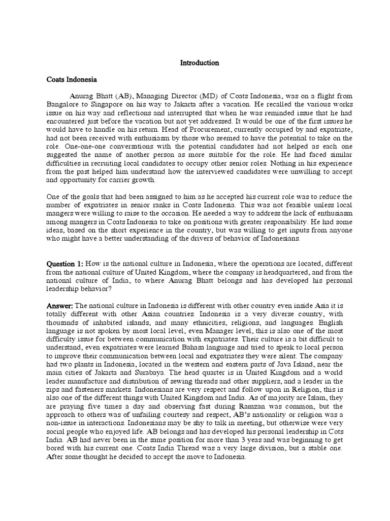 Coats Indonesia Case Study | PDF | Indonesia | Communication