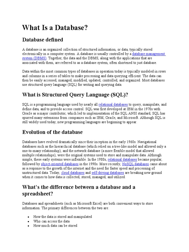 What Is A Database | PDF | Databases | Relational Database