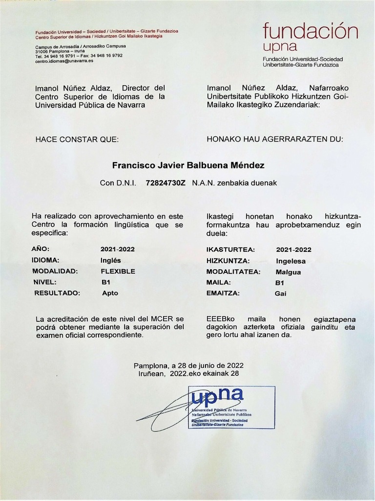 Certificado B1 Inglés | PDF