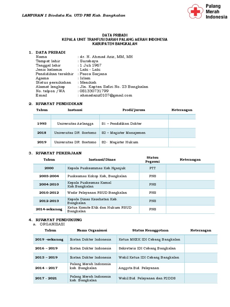 Biodata Ka. UTD PMI | PDF