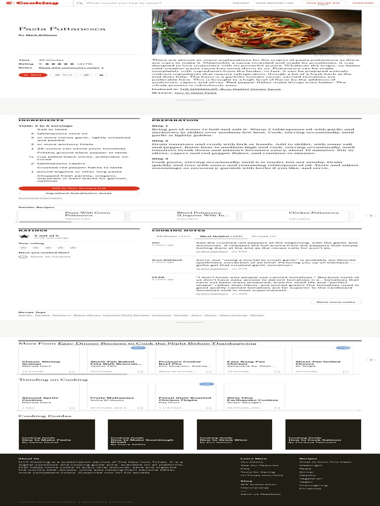 Pasta Puttanesca Recipe | PDF | Tomato Sauce | Pasta