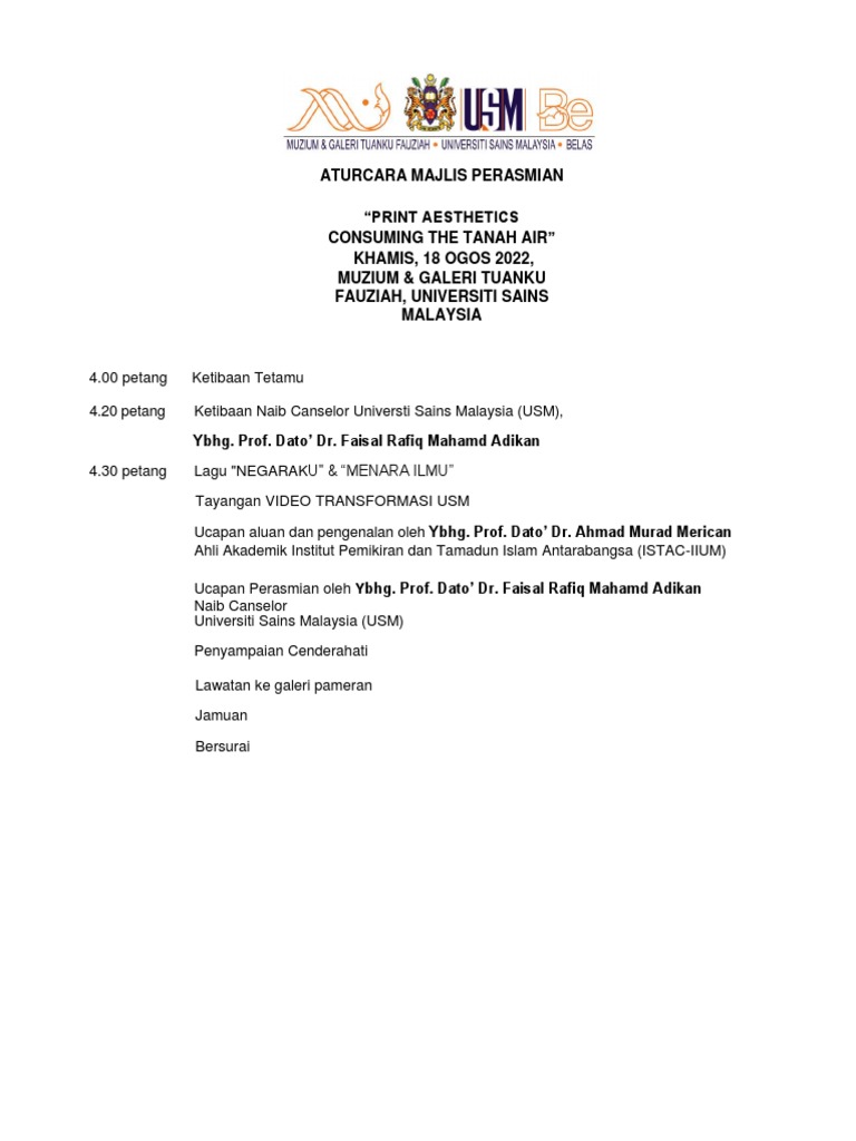 Aturcara Majlis Perasmian | PDF