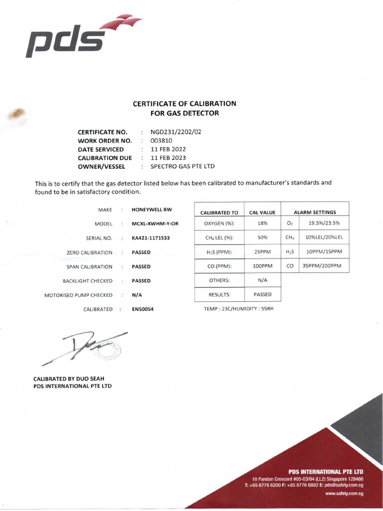 Multi Gas Detector Certificate | PDF