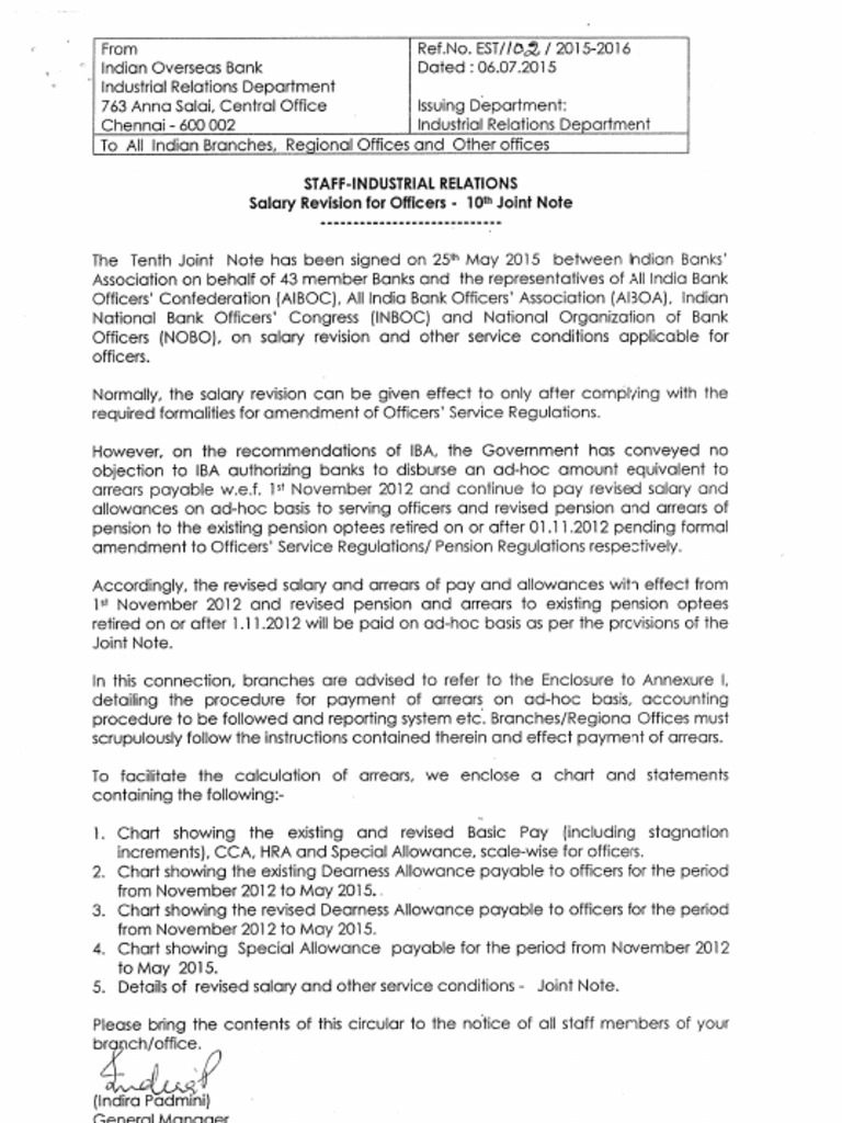 Tenth Joint Note Indian Banks Association Banks Offices Association | PDF