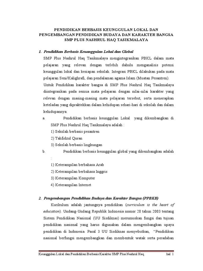 Pendidikan Karakter SMP Nashrul Haq | PDF | Karier & Perkembangan