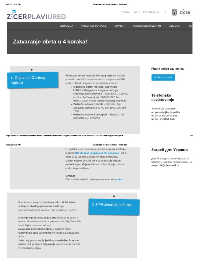 Zatvaranje Obrta U 4 Koraka! | PDF